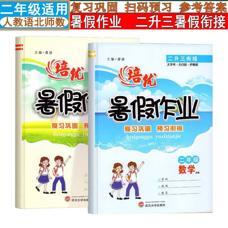 培优暑假作业语文北师数学二年级升三年级暑假衔接每日一练专项训练复习巩固预习衔接快乐暑假练习册2本