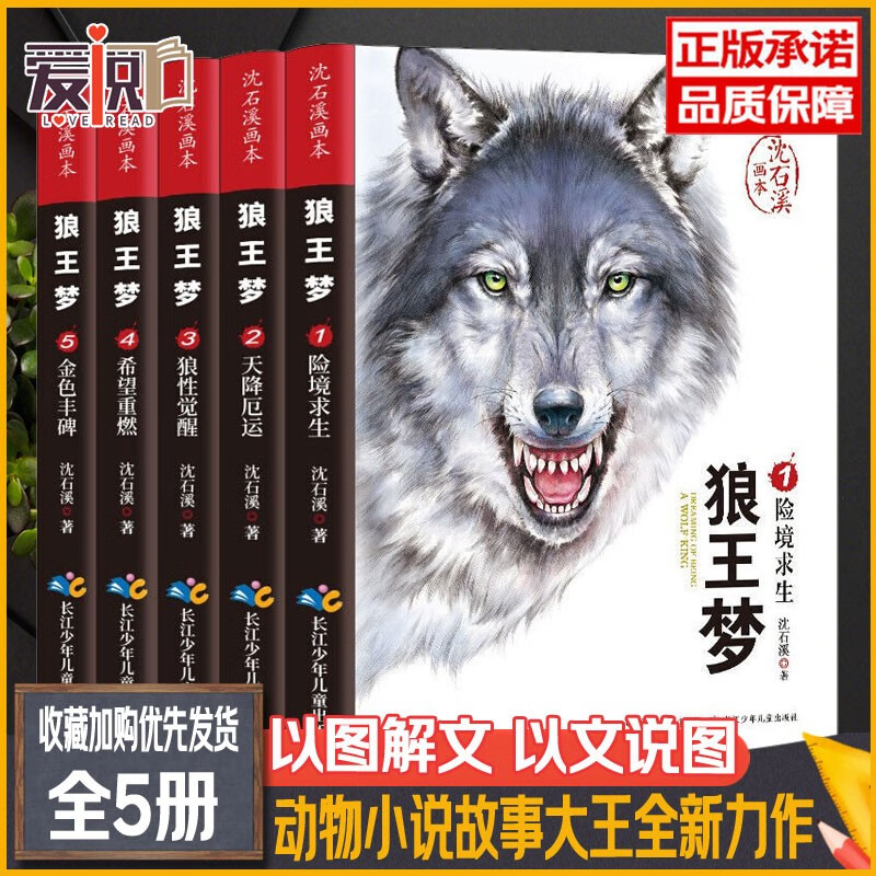 沈石溪画本沈石溪中外动物小说全集5册狼王梦系列儿童文学小说6-12岁三四五六年级放逐的狮王小学生课外阅读书籍