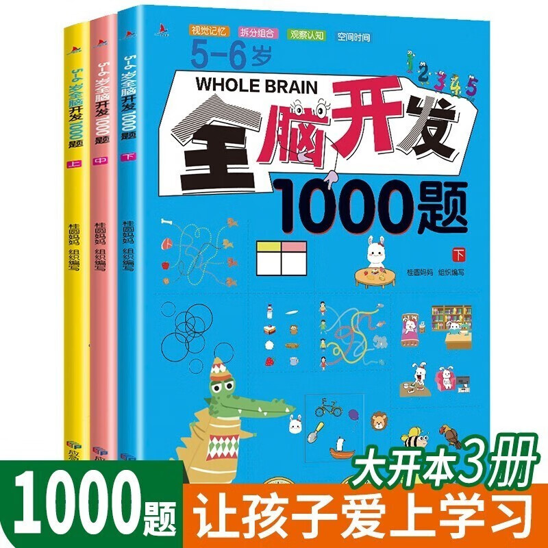 【抖音同款】3-6岁全脑开发思维游戏书幼儿逻辑思维训练 2-6岁700题全3册图书 幼儿启蒙 儿童早教益智书 5-6岁 全脑开发1000题（全3册）