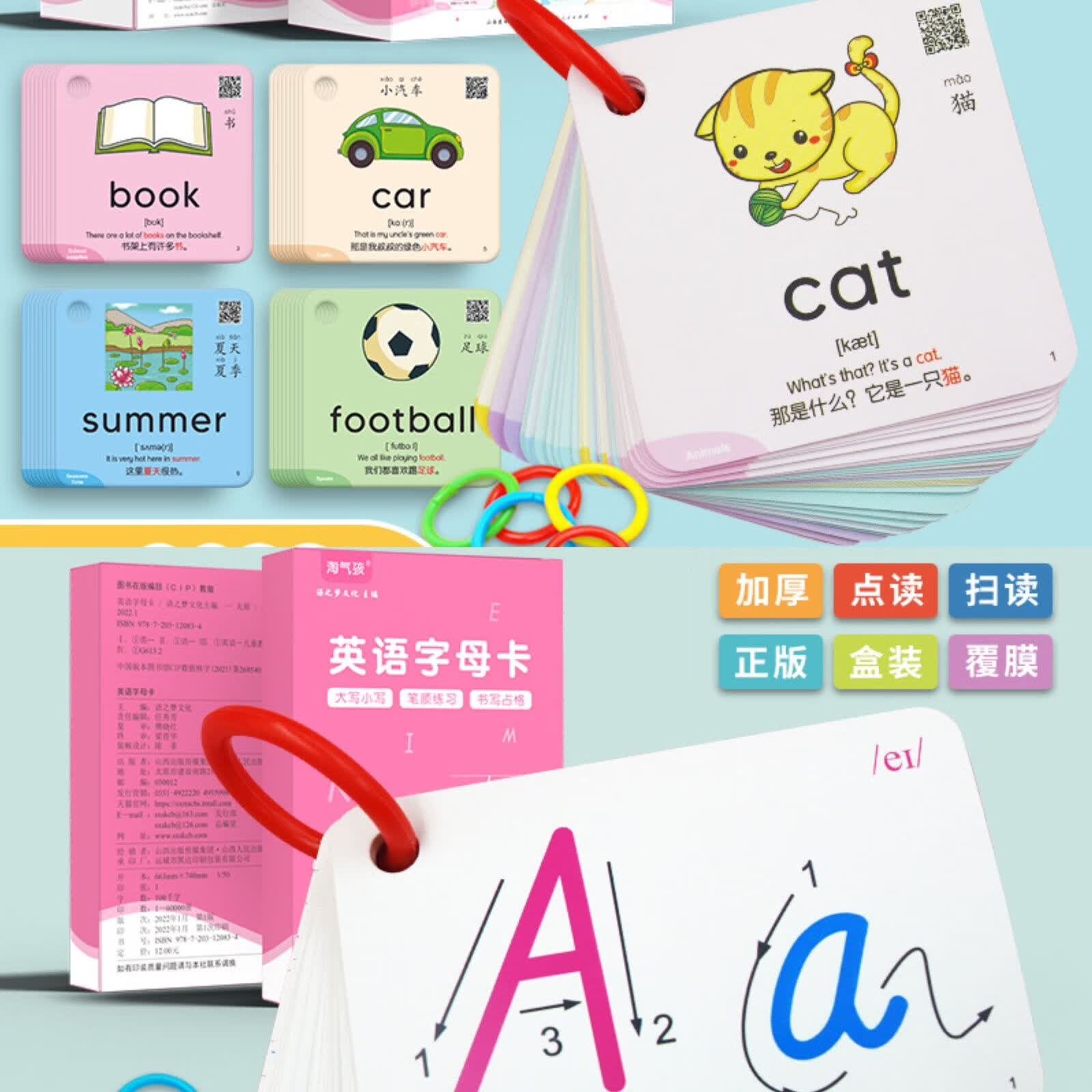 小蝌蚪点读英语卡片儿童早教启蒙英文字母随身闪卡幼儿英语单词 英语启蒙 600 英语字母卡