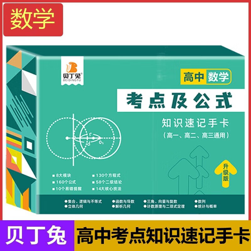 贝丁兔高中数理化考点及公式2023新版知识点速记手卡9科高中地理数学物理化学生物政治英语卡片定律大全精印版 高中数学 高中通用