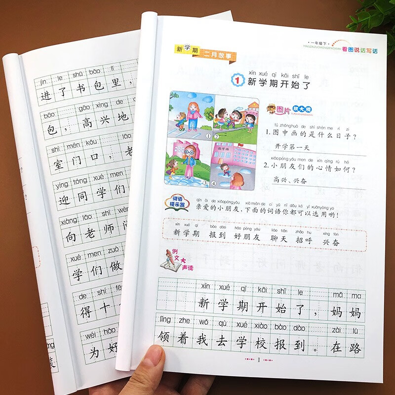 看图写话一年级上册下册看图说话写话训练一年级下人教版每日一练练习小学语文专项训练作文范文大全小学生思维导图素材积累同步练习册 【上册+下册2本】彩图版看图说话写话