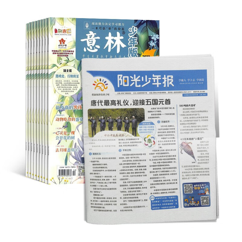 包邮 阳光少年报报纸（ 1年共43期）+意林少年版（1年共24期） 2023年十月起订阅 1-6年级中小学生课外阅读读物杂志铺