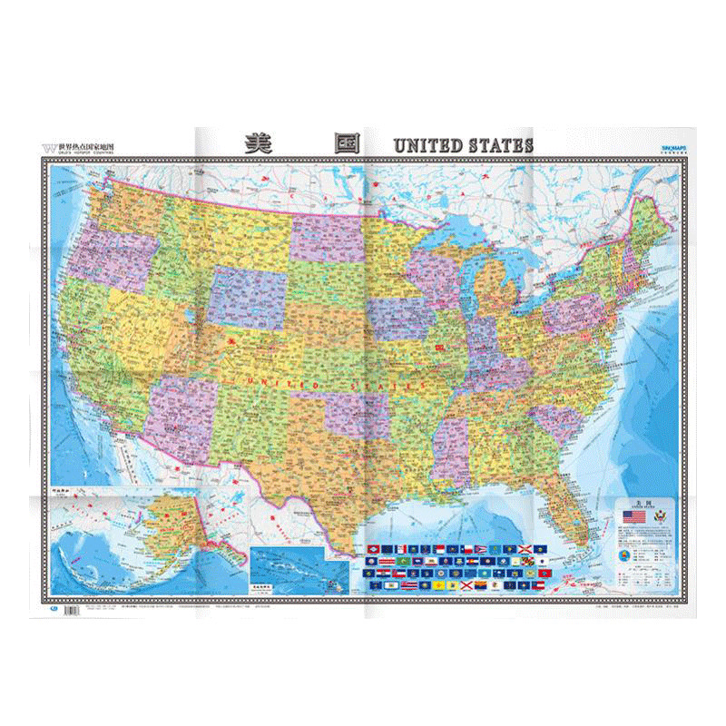2022年 世界热点国家地图 中外文地名 1.17米*0.86米 美国地图