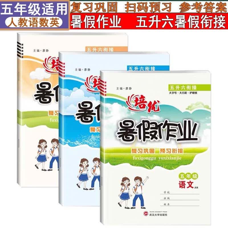 培优暑假作业人教语文数学英语五年级升六年级暑假衔接每日一练专项训练复习巩固预习衔接快乐暑假练习册3本