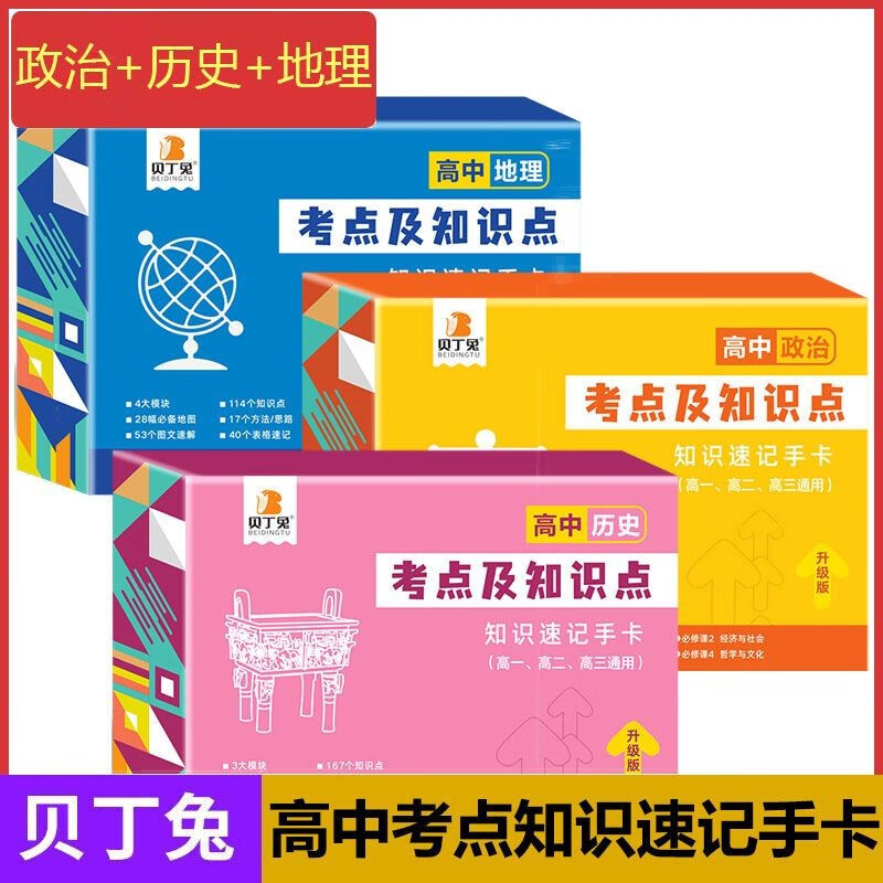 贝丁兔高中数理化考点及公式2023新版知识点速记手卡9科高中地理数学物理化学生物政治英语卡片定律大全精印版 高中(政治历史地理)全3套 高中通用