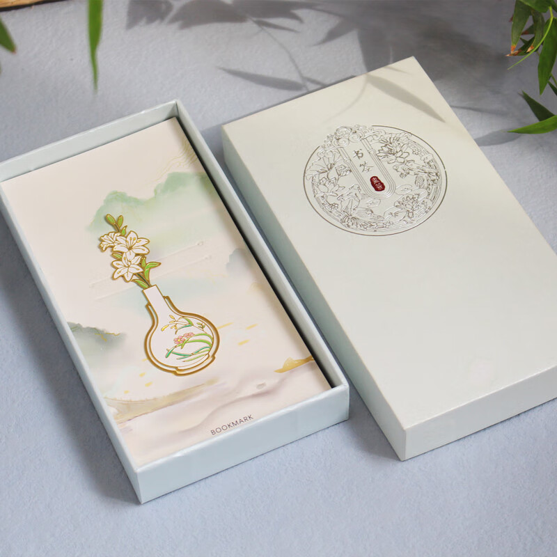 古典金属黄铜插瓶花卉书签牡丹百合康乃馨郁金香创意文艺礼品书签 百合花礼盒装