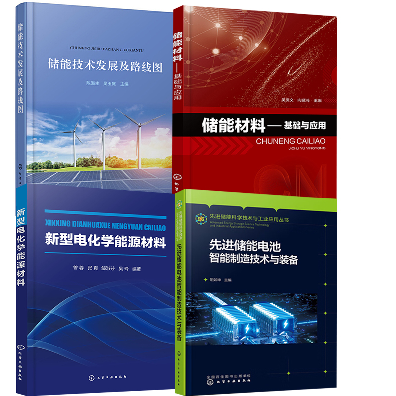【全4册】储能材料——基础与应用+新型电化学能源材料+储能技术发展及路线图+先进储能电池智能制造技术与装备