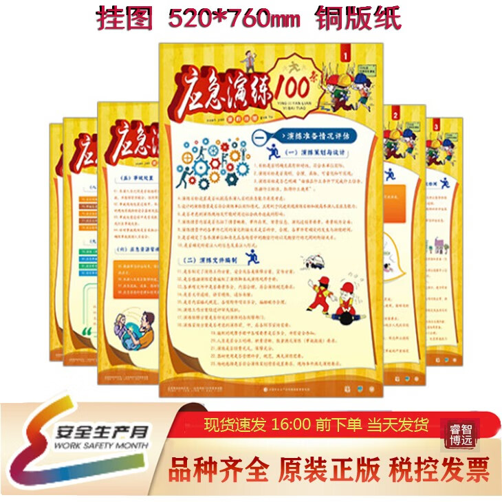 2023年安全生产月 应急演练100条宣教挂图6张/套
