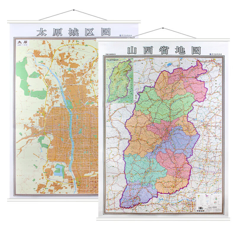 2022年新版 太原市地图 1.4x1m AB面 B面山西省地图 A面太原城区图 太原城区图