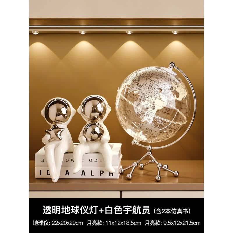 轻奢高档透明地球仪办公室书房摆件创意客厅酒柜玄关柜家居装饰品 透明地球仪+宇航员