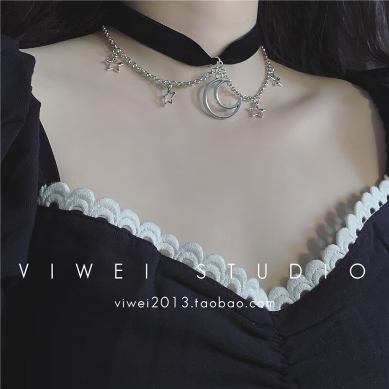 拥抱星月。气质天鹅绒黑色神秘纯欲小众设计感锁骨链项圈choker女