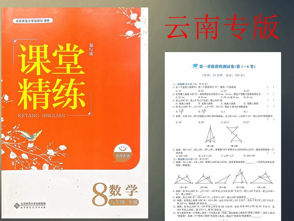 云南专版！2020初中八年级下册数学课堂精炼/北师大版/第二版