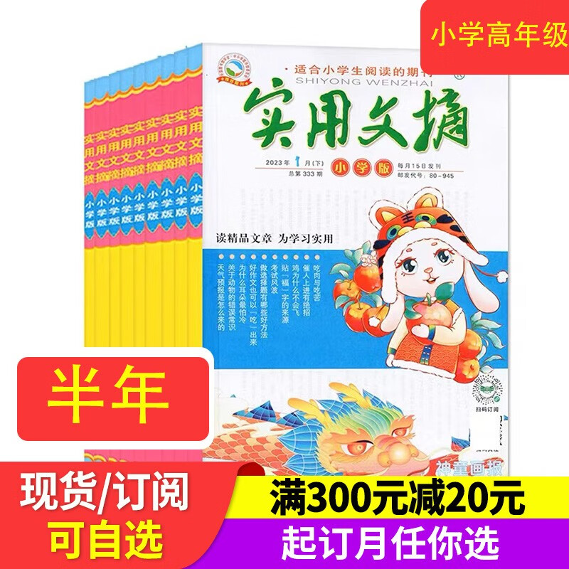 实用文摘杂志 小学高年级版 2022/2023全年/半年订阅小学三四五六年级作文书实用有趣的文章提高 2023年7-12月下半年订阅(送珍藏本2本+送玩