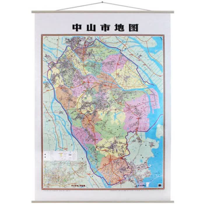 中山市地图 挂图竖版1.1米X1.5米 双面覆膜防水广东省中山市地图