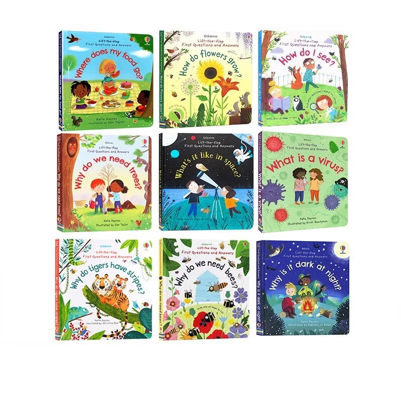 英文原版 你问我答科普翻翻书系列3-4岁 Usborne Very First Questions and Answers 便便是什么 雪是什么 什么是睡眠 星星 认知启蒙9册 3-4岁 套装二 梦