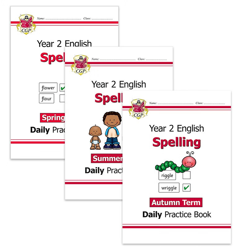 英国原版 CGP 英语拼写日常练习书小学2年级3册套装 New KS1 Spelling Daily Practice 春夏秋学期 含答案