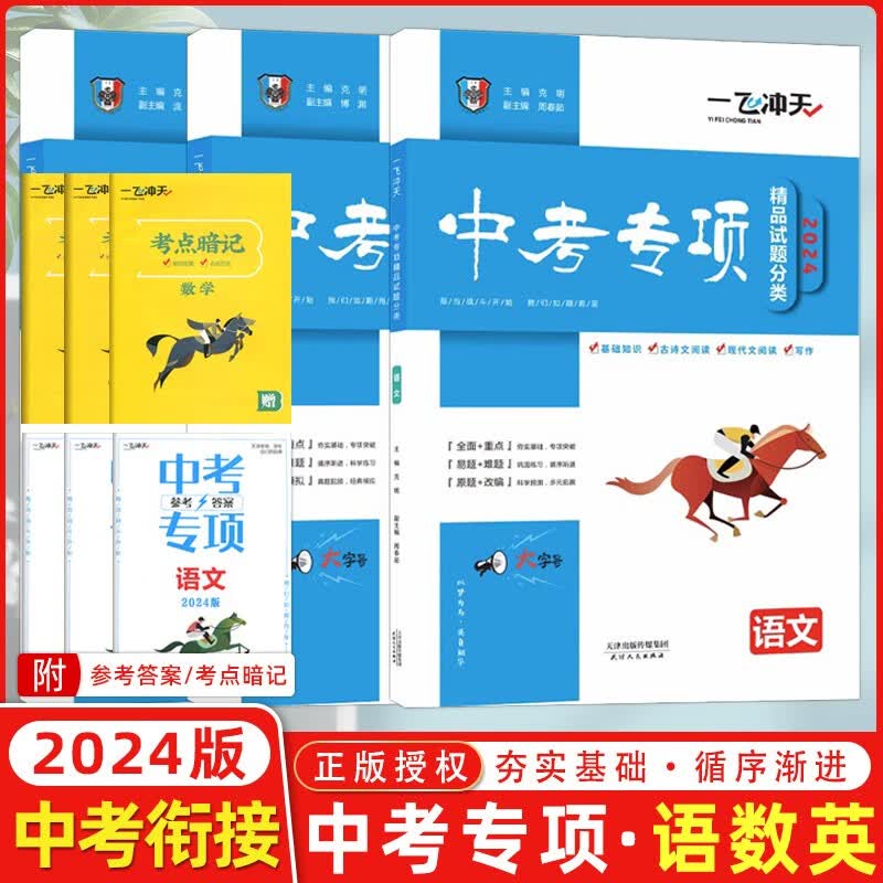 自选】2024版一飞冲天中考专项精品试题分类语文数学英语化学物理历史道法 2024天津中考分类训练 中考专项练习  【2024】中考专项 语数英3本