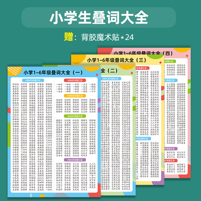 小学生必背古诗词大全80首人教版幼儿早教挂图学习识字神器墙贴 【4张】小学生叠词大全