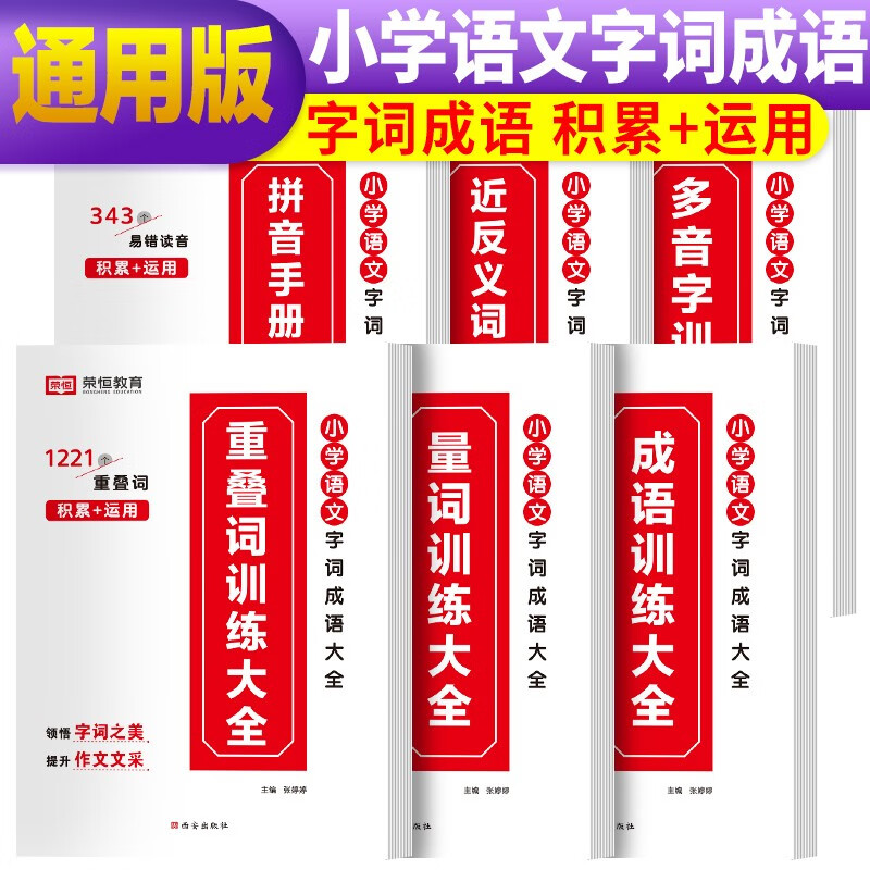 套装6册 小学语文字词成语训练大全 小学生量词重叠词训练拼音手册成语训练大全多音字近义词反义词训练大全辅导书