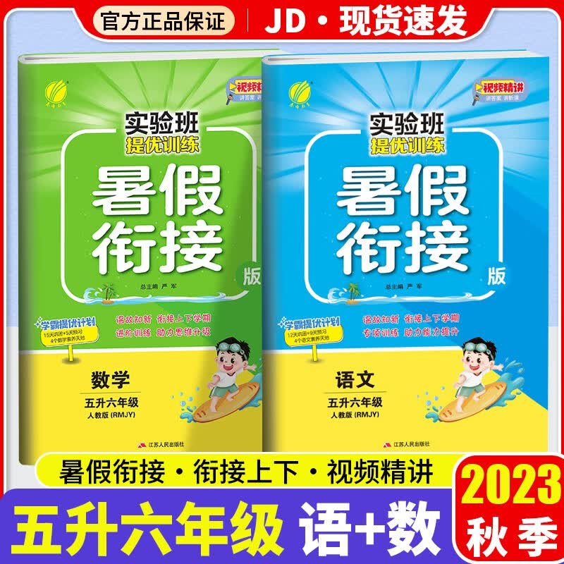 2023年秋季实验班提优训练暑假衔接版小学五升六年级语文数学英语人教版北师版苏教版译林版暑假作业复习巩固预习 【五升六年级】共2本 语文+数学 人教版