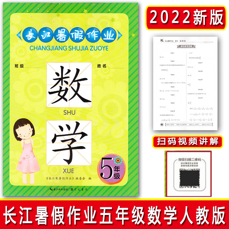 武汉发货2023 版长江暑假作业五年级下册数学人教版暑假衔接作业本 年级下册数学人教版课堂同步暑假练习册暑假假期作业 崇文书局 长江暑假作业5年级数学 五年级下
