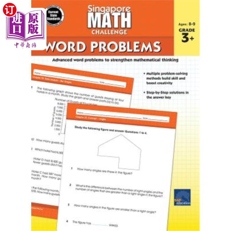 海外直订Singapore Math Challenge Word Problems, Grades 3 - 5 新加坡数学挑战题，3-5年级