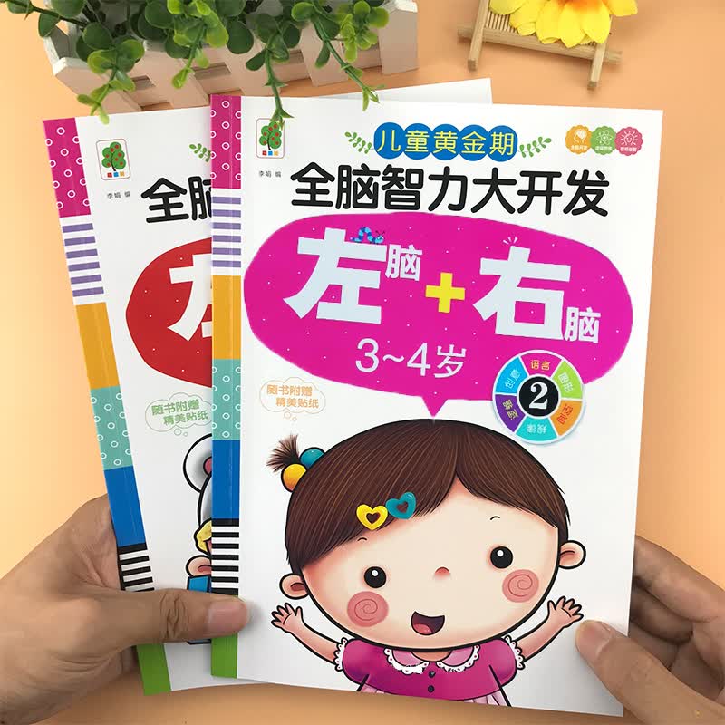 儿童2-3岁全脑开发3-4岁黄金期左右脑大开发逻辑思维训练3-6岁智力开发益智玩具动手动脑幼儿2到3-4-5-6岁以上专注力训练书籍 全脑智力大开发左脑+右脑3-4岁 全2册