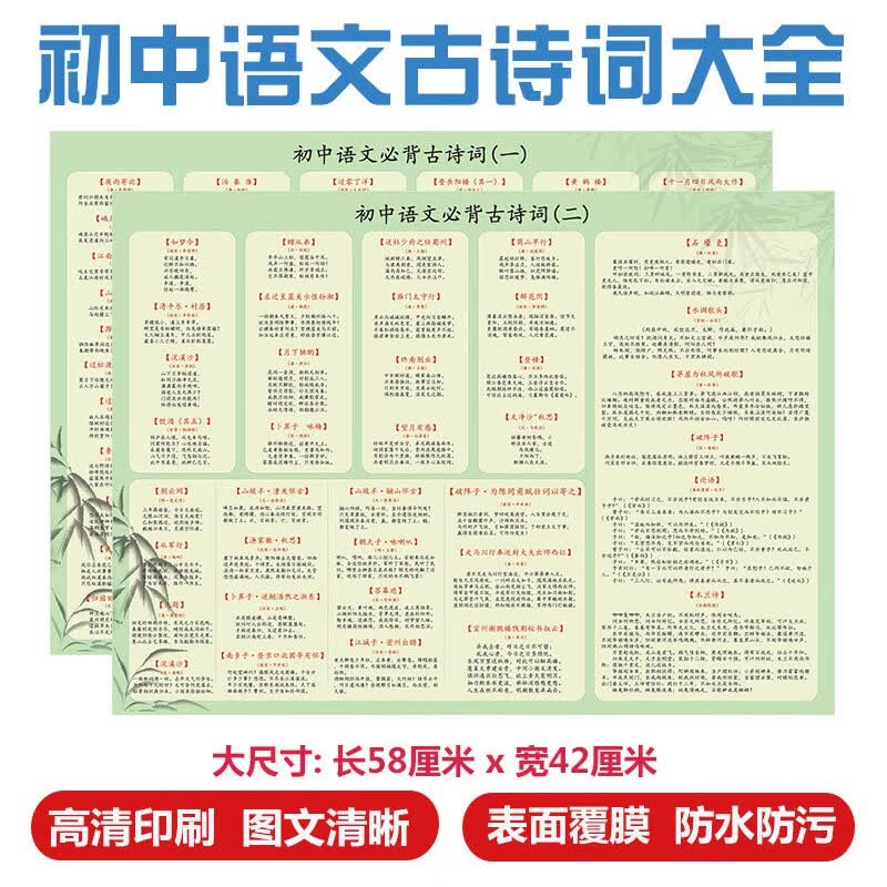 初中生必读古诗词挂图初一初二初三必背古诗词文言文古文挂图