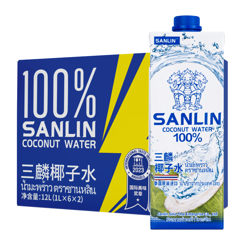 再降价：SANLIN 三麟 100%椰子水 1L*12瓶 整箱装，106.42元 包邮（需领券）—— 慢慢买比价网