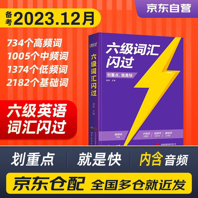 【备考2023年12月】 六级词汇闪过 大学英语六级CET6考试用书单词书记忆乱序版 配音频 巨微英语四六级词汇闪过2024专项训练全套复习资料高频词汇口袋书