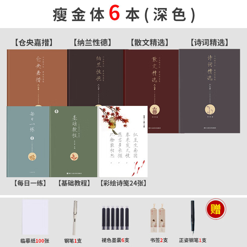 瘦金体字帖硬笔成年男女生字体女士临慕字帖行楷入门初学者专用宋 瘦金体6本(深色)