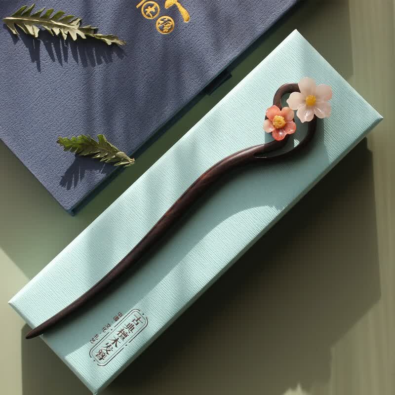 粉少女系黑檀木樱花簪古典盘发甜美发钗古装汉服发饰文艺古风 少女系 礼盒装
