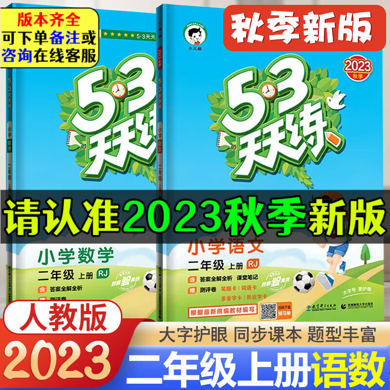 自选2023秋新版53天天练二年级上册语文数学人教版北师苏教西师冀教版小学五三5.3天天练2二年级上下册同步训练习册全优卷 二年级上册 语文+数学【人教版2本】