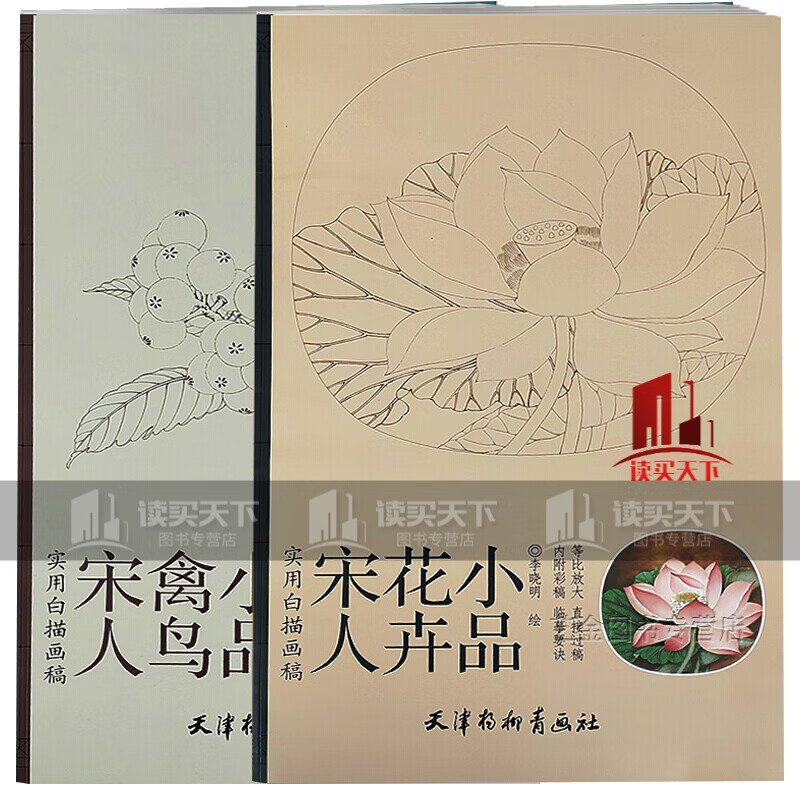 宋人花卉小品+宋人禽鸟小品 实用白描画稿原大版 李晓明绘 等比放大内附彩稿直接过稿 杨柳青Y