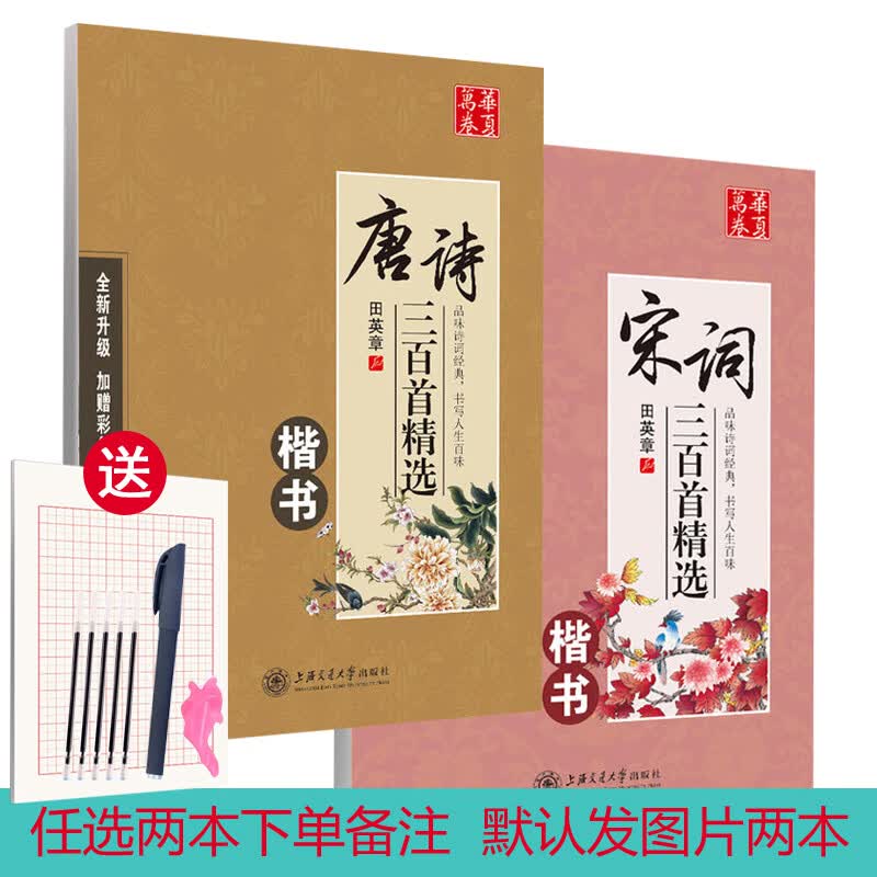 田英章书钢笔楷书字帖硬笔书法楷书速成唐诗宋词三百首千古名句成人大小学生正楷体华夏万卷女生字体临摹练字 田 唐诗+宋词两本装(送1本1笔5