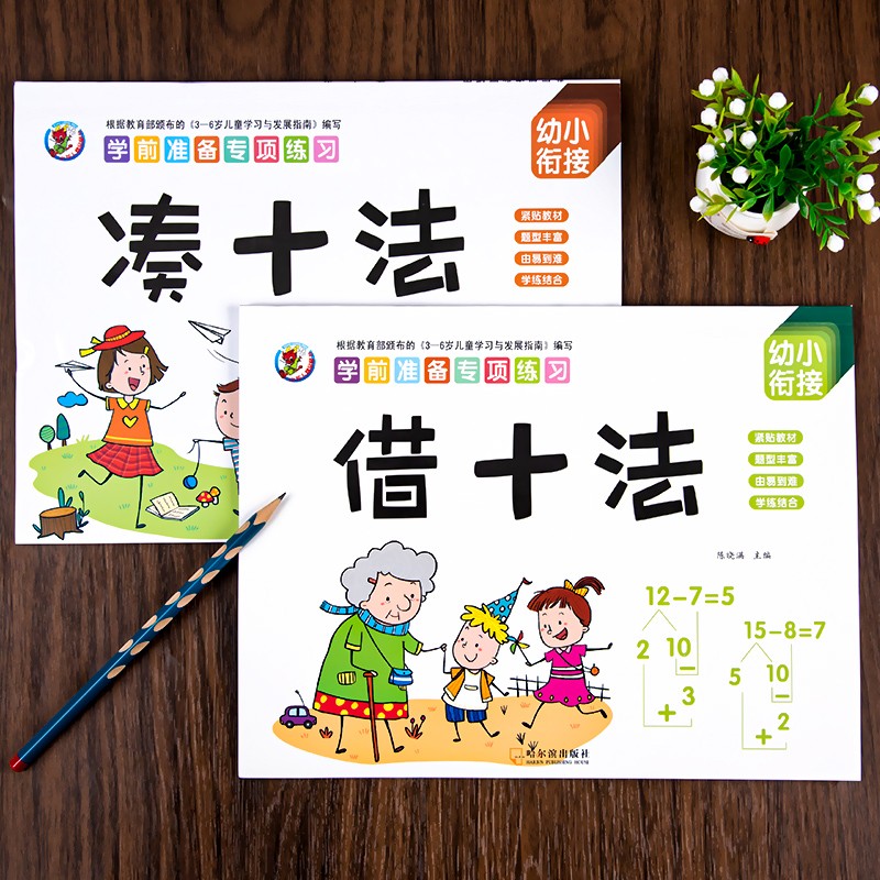 凑十法借十法全套 幼小衔接教材全套一日一练数学思维训练入学准备幼儿园中班大班数学专项练习口算题卡题册算数题平十法和破十法 【2本】凑十法+借十法