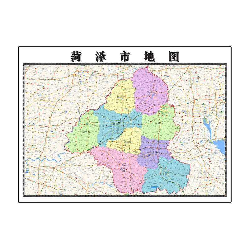 菏泽市地图1.1m山东省新版客厅装饰画书房沙发办公室会议贴画 覆膜