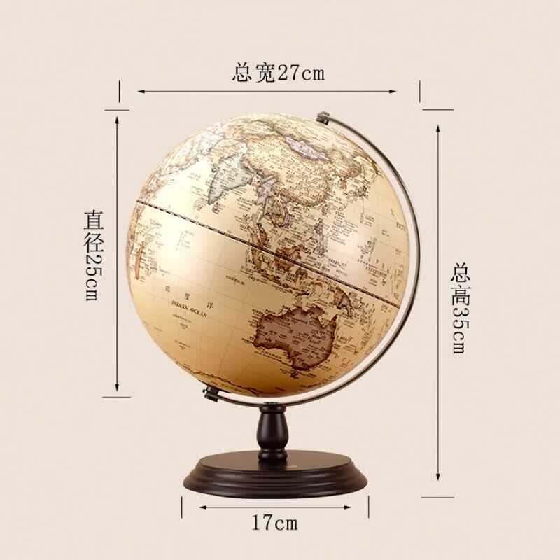 美式迷你复古地球仪摆件办公室客厅办公桌英文小号轻奢高档装饰品 复古浮雕中英文25cm(台湾产)