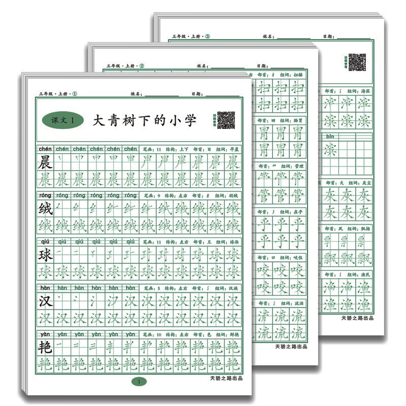 三年级上册练字帖 小学生语文三年级上册同步练字帖笔顺笔画练字纸同步课本专项练习