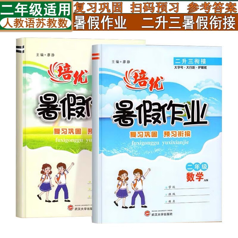 培优暑假作业语文苏教数学二年级升三年级暑假衔接每日一练专项训练复习巩固预习衔接快乐暑假练习册2本