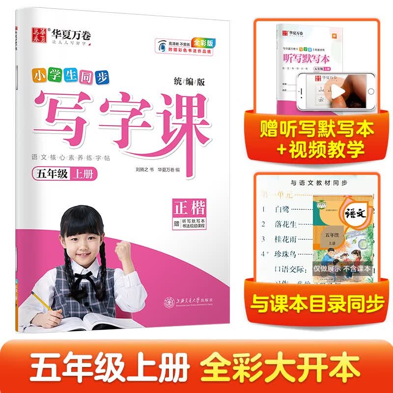 五年级上册语文英语楷书衡水体字帖小学生同步练字写字课钢笔楷书华夏万卷部编人教版统编版全彩大开本刘腾之正楷描红练字帖 五年级上册【语文】