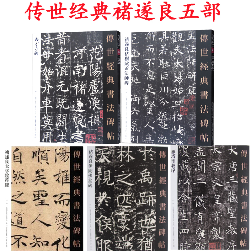 褚遂良字帖书法 雁塔圣教序+褚遂良大字阴符经+伊阙佛龛碑+枯树赋孟法师碑+善才寺碑 套装5册