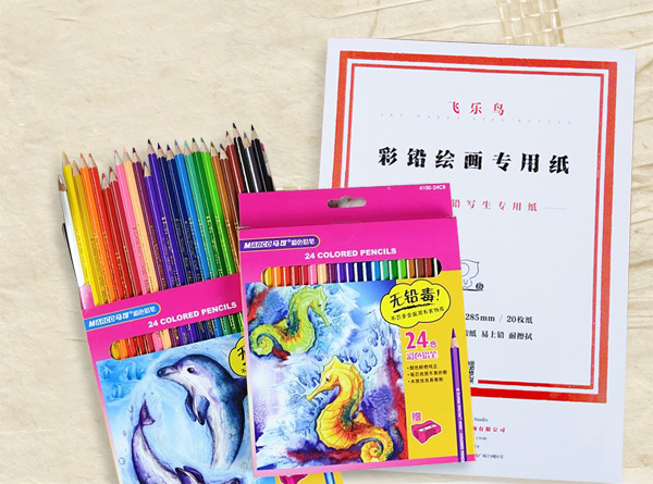 绘画经典套装：色铅笔涂色（24色马可4100-24CB+飞乐鸟彩铅专用纸）