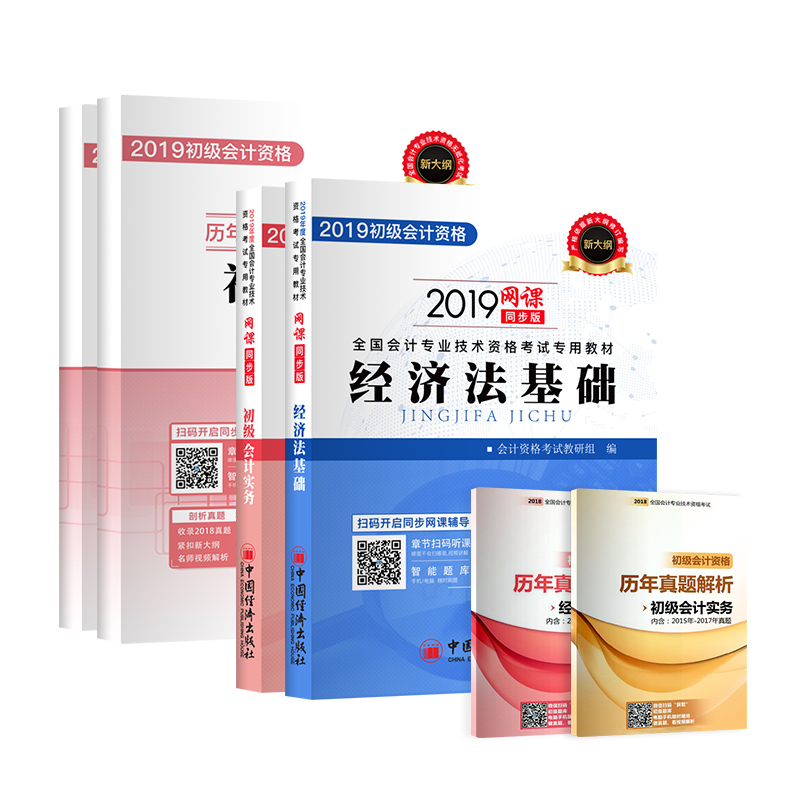 备考2020初级会计职称教材 2019年教材 2019初级会计职称资格考试教材（网课同步版）+历年真题试卷（套装共4册）