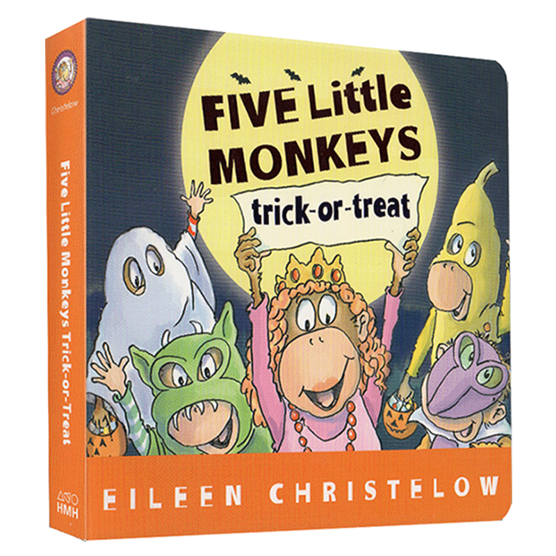 英文原版 绘本 Five Little Monkeys Trick or Treat 五只小猴纸板书