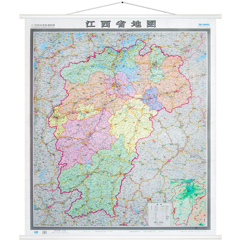 江西省地图挂图 双面防水覆膜 精装办公室 会议室地图 超大竖版 江西行政区划图