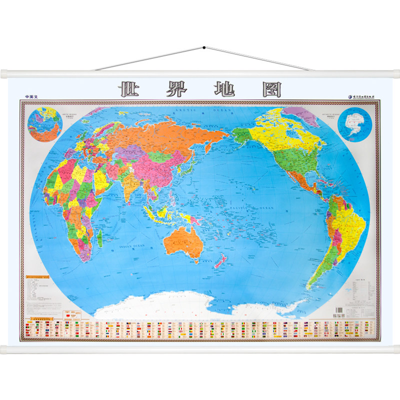 2022世界地图挂图 新版 中英文 1.4米x1米 挂绳 双面覆膜防水 高清 办公室家用挂墙地图