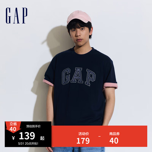 Gap男女装夏季纯棉字母logo圆领短袖T恤百搭上衣892185 海军蓝 175/96A(L)亚洲尺码 88.3元-聚超值